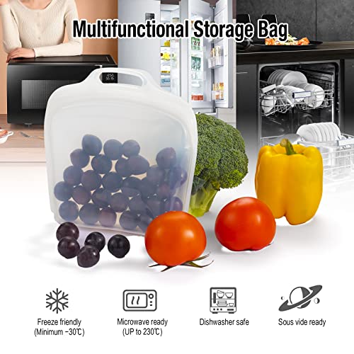 JIN ZHOU Silicone Storage Bag, Extra large Silicone Storage Container Dishwasher Microwaveable Safe Extra Thick Air tight Silicone Bag for Sandwich, Snack, Travel Items White