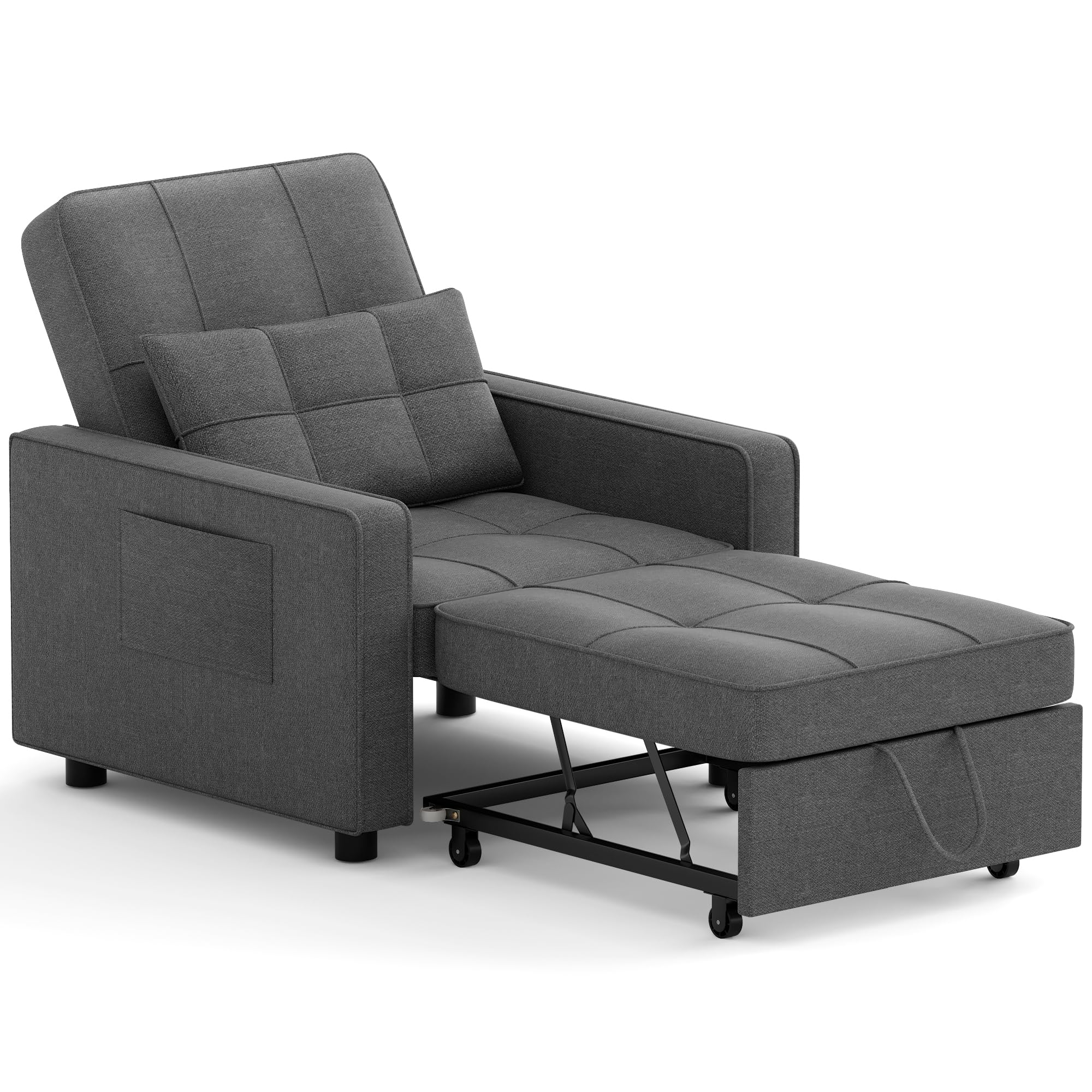 JUMMICO Sleeper Chair, 3-in-1 Convertible Sleeper Sofa Bed for Adults, Linen Fabric Pull Out Chair Bed with Adjustable Backrest, for Living Room, Apartment, Office, Small Space (Dark Gray)