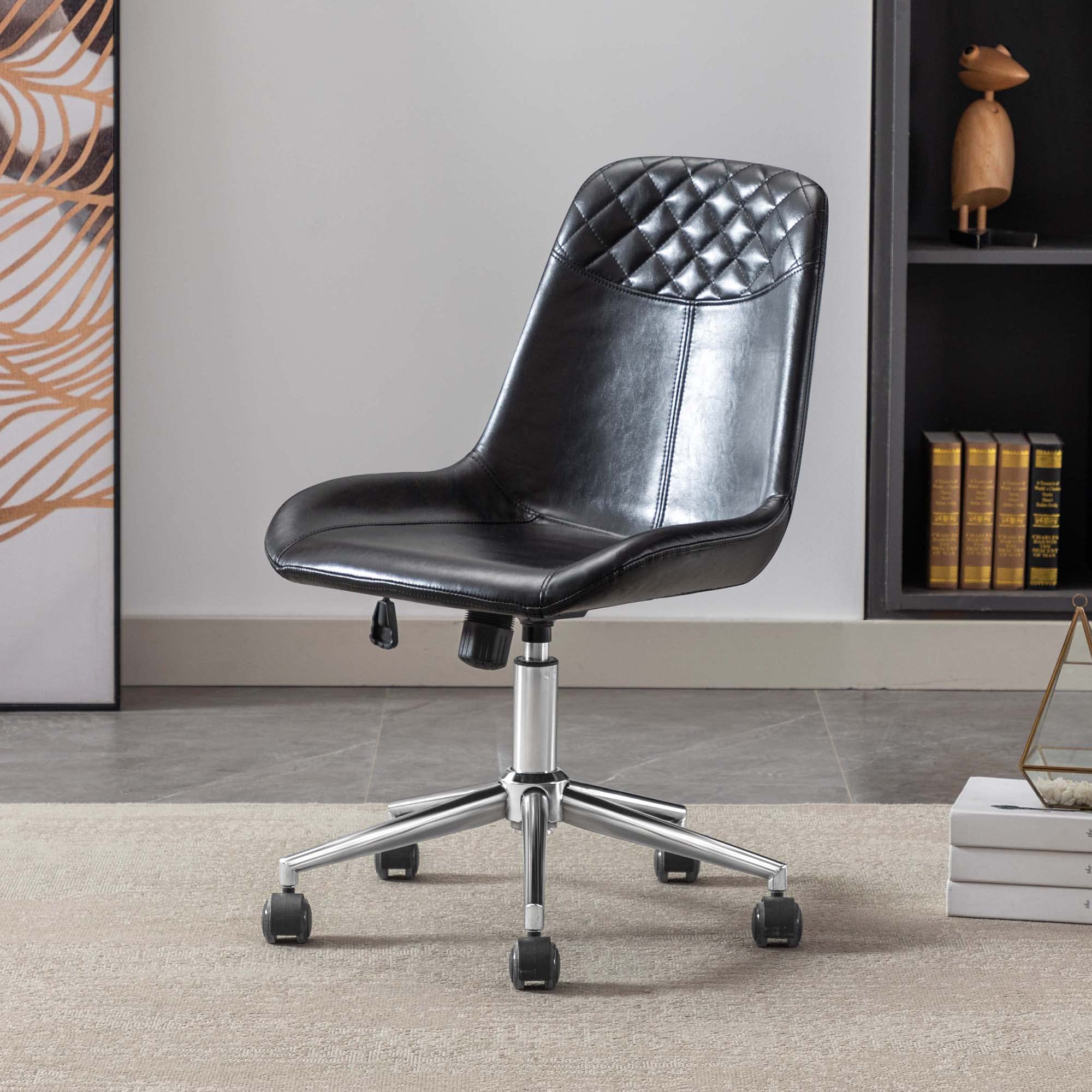 DUHOME Modern PU Leather Office Chair Desk Chair Swivel Height Adjustable Computer Chair with Wheels, White