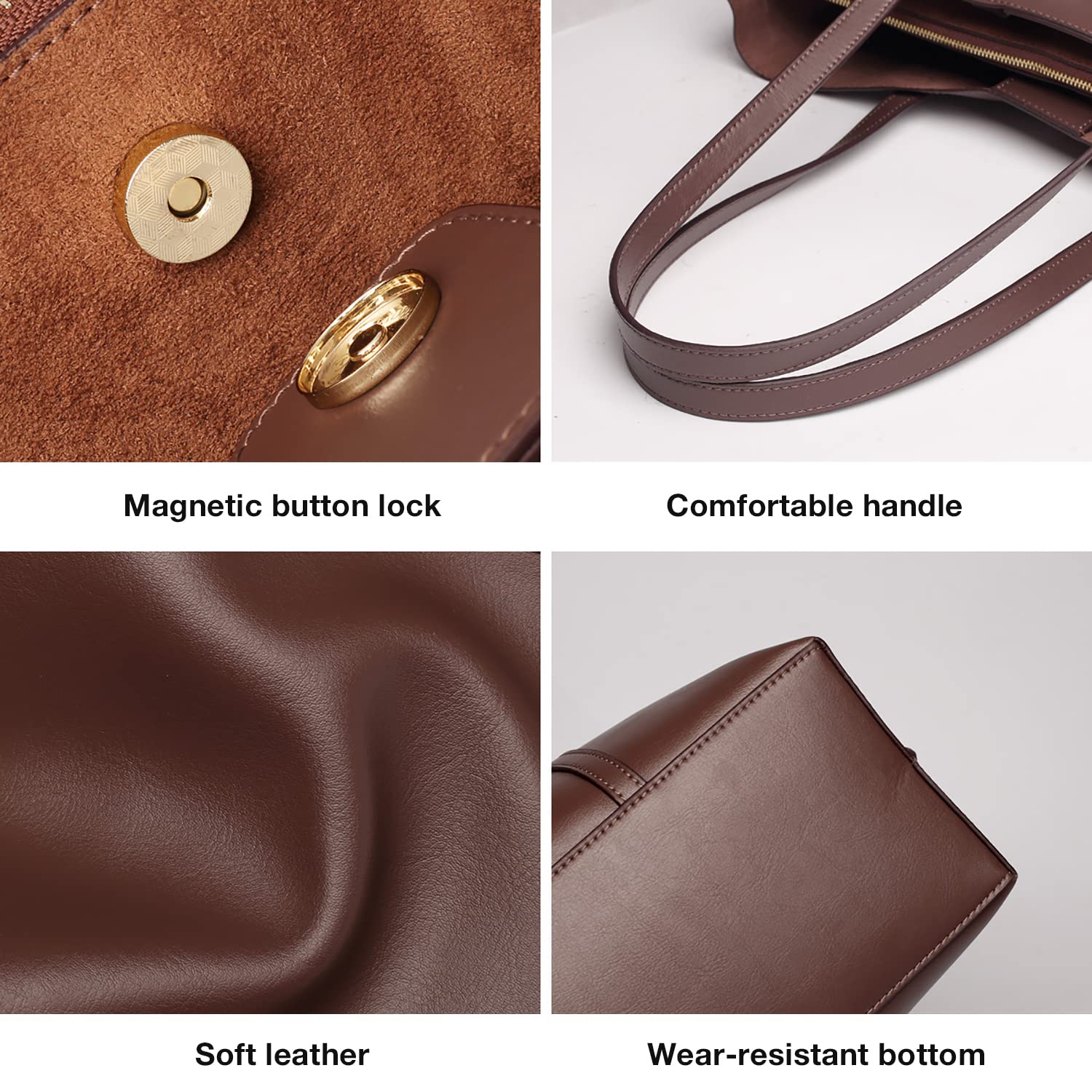 FOXLOVER Genuine Leather Tote Purses for Women, Ladies Fashion Shoulder Tote Handbag (Brown)