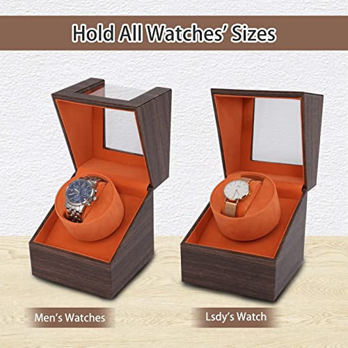 YOOHONG Single Watch Winder for Automatic Watches,with Japanese Quiet Motor,Wood Texture Leather Shell, Flexible Plush Pillow,AC Adapter or Battery Powered Watches WiDnder