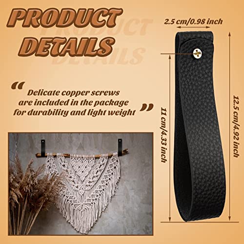 Yookeer 8 Pcs Artificial Leather Wall Hooks 1 x 4.7 Inches Wall Hanging Strap Wall Mounted Loop for Hanging Leather Strap Hangers for Bathroom Kitchen Bedroom Towel Holder Supplies (Black)