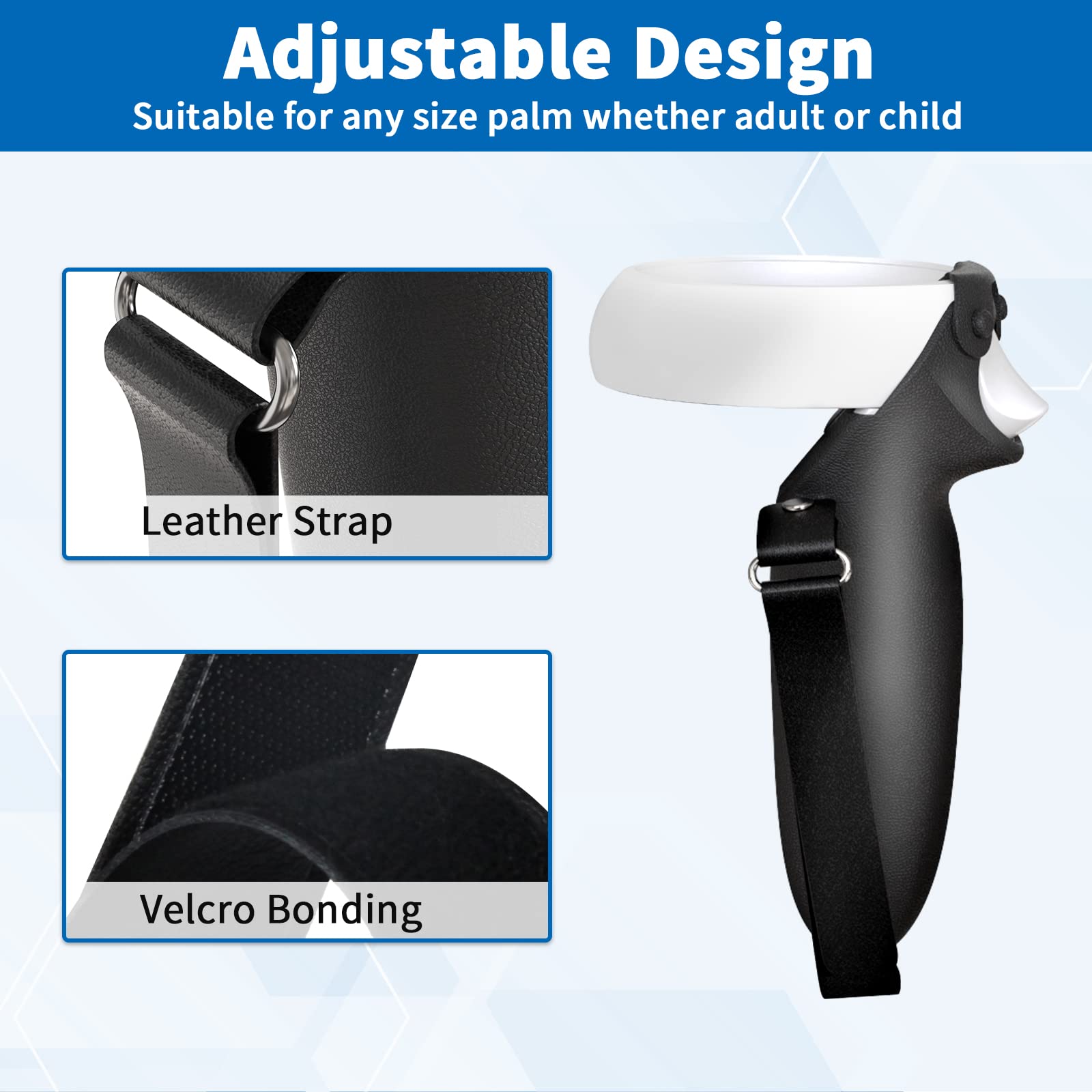 Extended Grips Cover for Oculus Quest 2, Extension Controller Protector with Adjustable Wrist Knuckle Strap Suitable for Big Hands, Anti-Collision Silicone Grip Cover Great for Large Hands