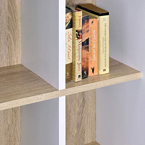 DIY Two-Color 4-Grid Storage Bookcase, 1.18 inch Thick Plywood Stackable Bookshelf Organizer for Living Room, Home and Office, Light Brown