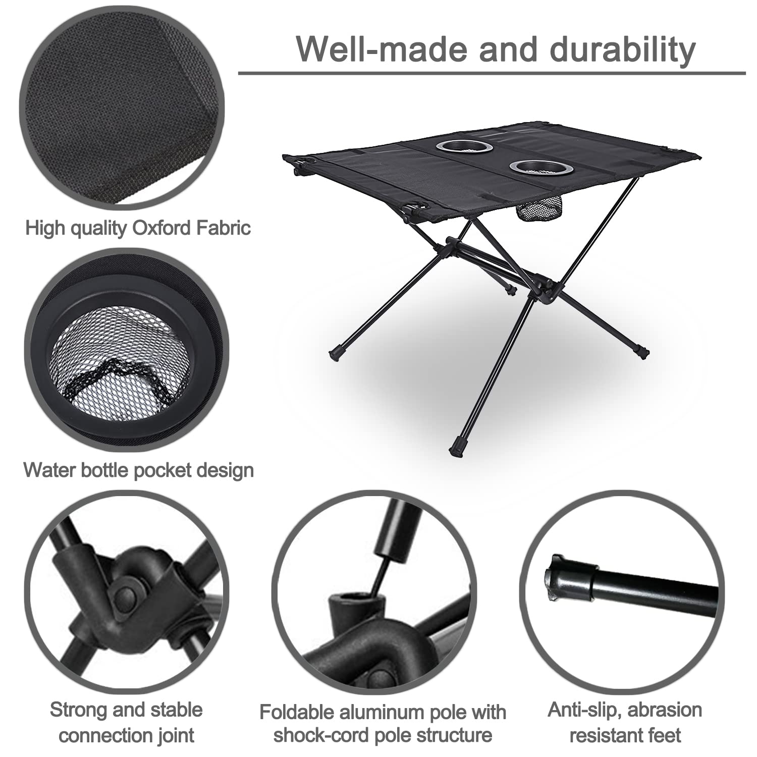Folding Camping Table - Portable Folding Table with 2 Cup Holders, Compact Lightweight Small Folding Roll-up Table with Carry Bag for Outdoor Picnic, Beach, Camping, BBQ, Party