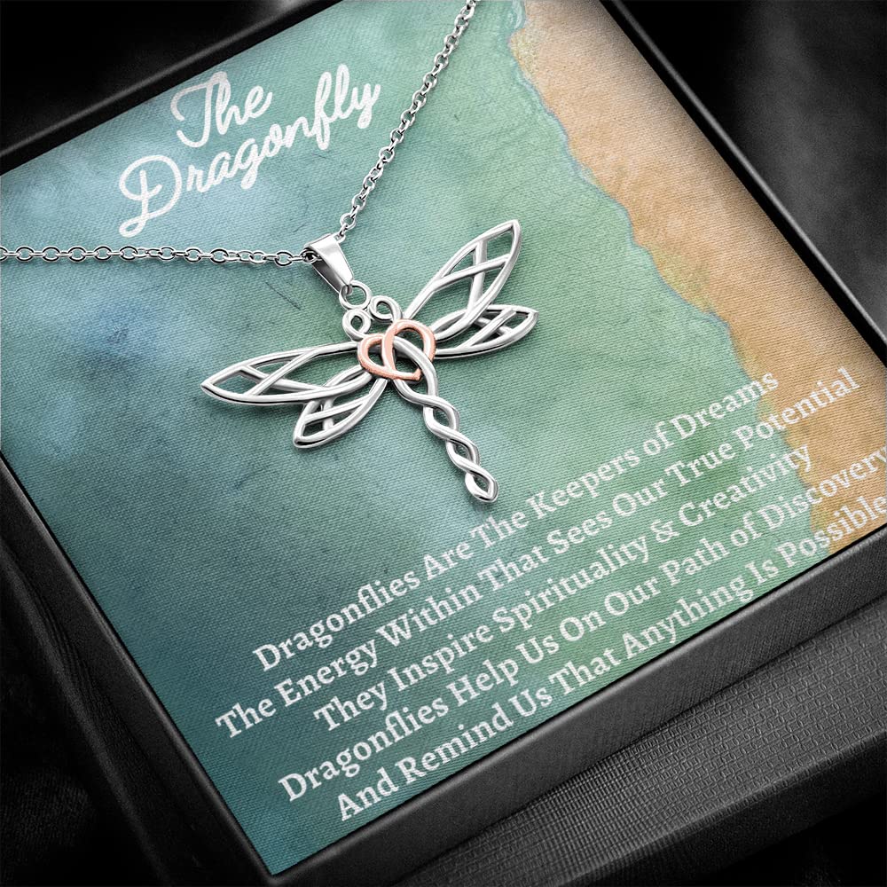 Dragonfly Necklace in Gift Box with Message Card - Silver Dragonfly Pendant Jewelry is the Perfect Keepsake Gift for Love and Inspiration