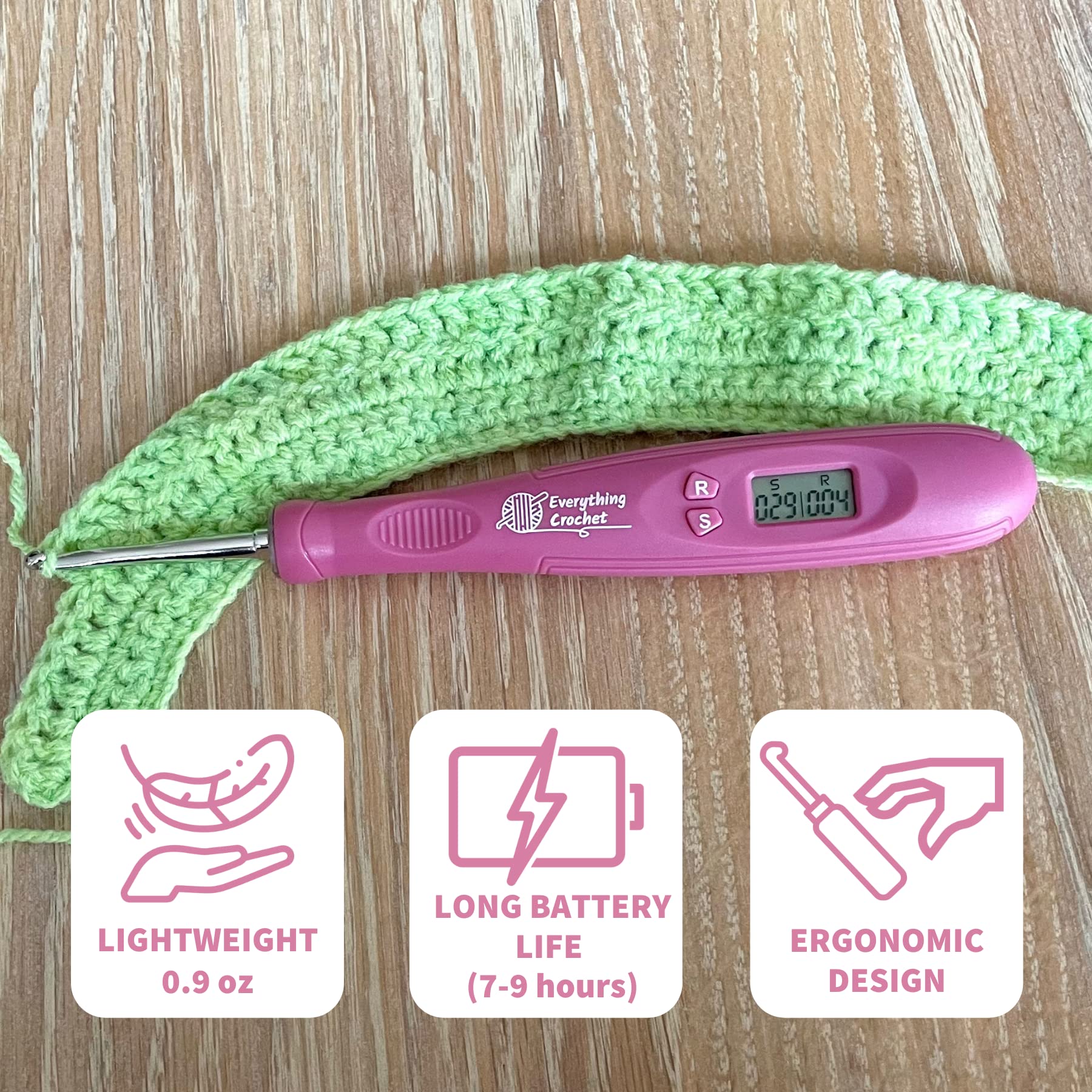 Everything Crochet Counting Crochet Set Digital β Original Ergonomic Crochet Hook Set with Digital Counter to Track Rows and Stitches β Counting Crochet Kit with 9 Interchangeable Crochet Hooks