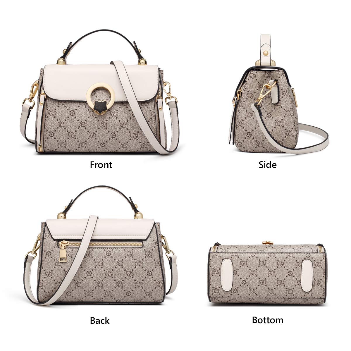 FOXLOVER Small Crossbody Bag for Women PVC Leather Detachable Strap Lightweight Twist Lock Flap(White-Small size)
