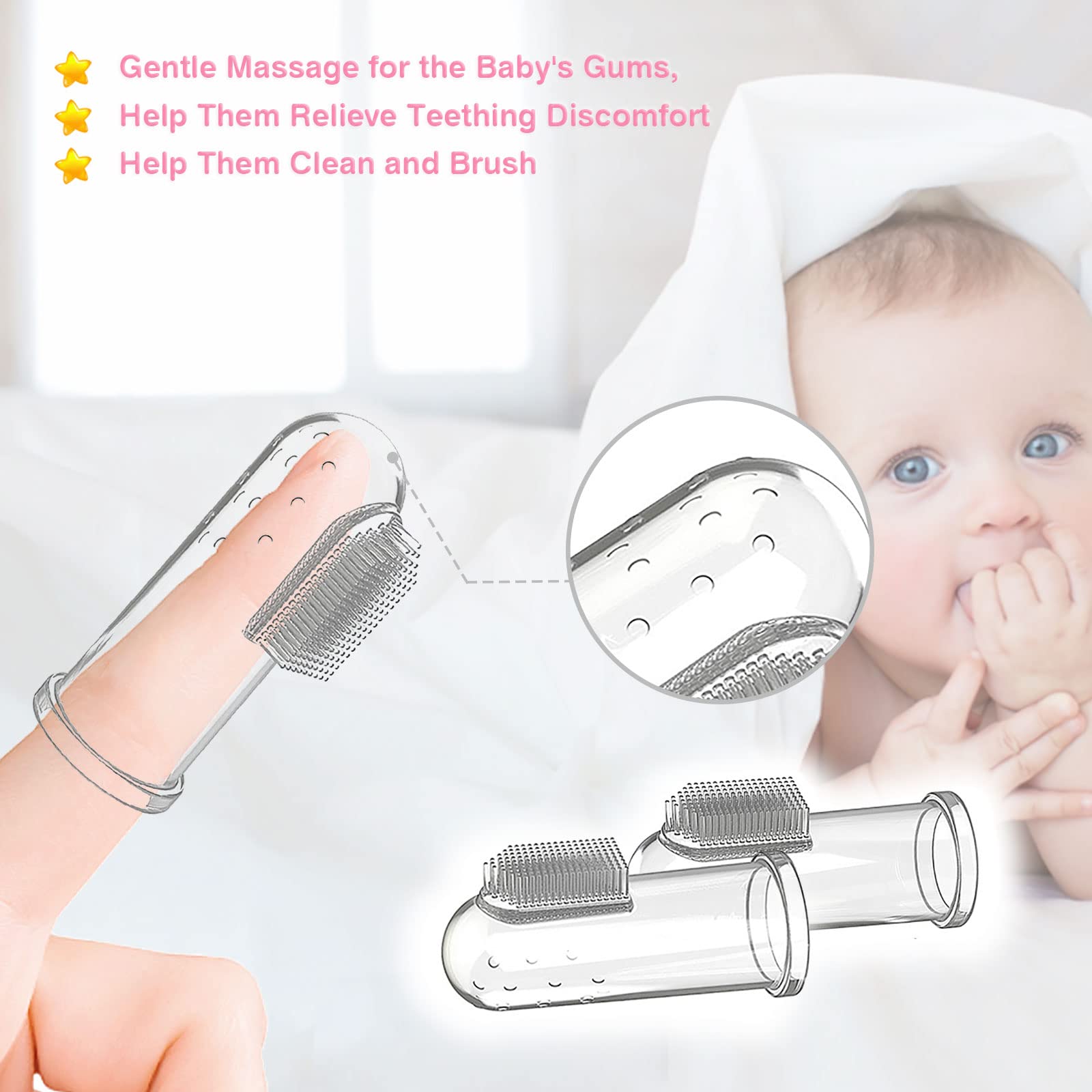 SILIVO Silicone Banana Teethers for Babies, Silicone Infant Training Finger Toothbrushes with Storage Case