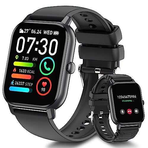 Smart Watch with Bluetooth Call (Answer/Make Call), 1.85" Ultra Large HD Screen, 100+ Sports Mode 2023 Smart Watches for Men Women, IP68 Waterproof Fitness Tracker with Heart Rate Sleep Monitor, Black
