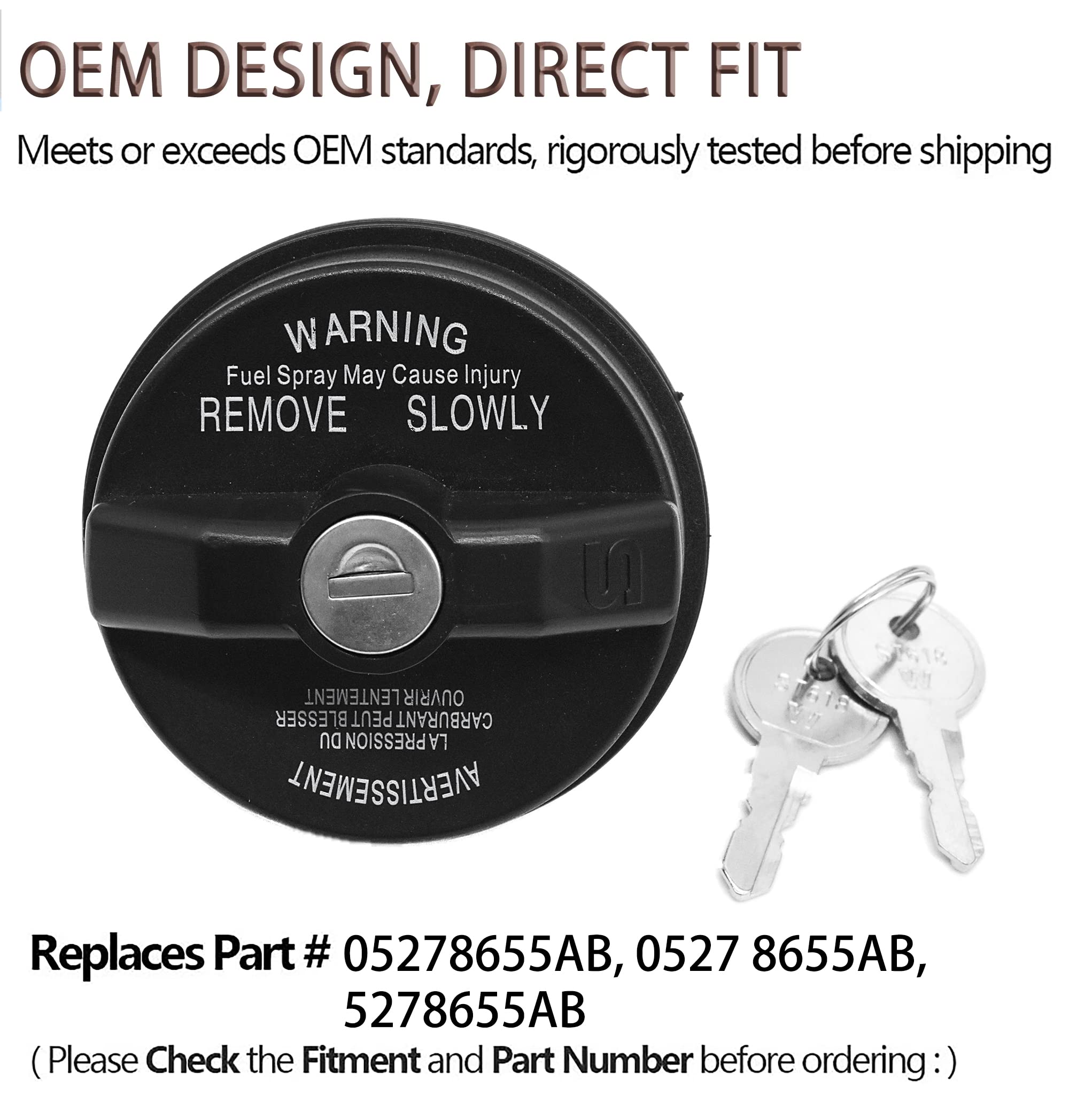 FOXSEON Locking Gas Cap, Lock Fuel Cap Compatible with Dodge Ram - Challenger Grand Caravan Ram 1500, Cherokee Wrangler TJ LJ JK JKU JL JLU JT, Replace 05278655AB, 5278655AB