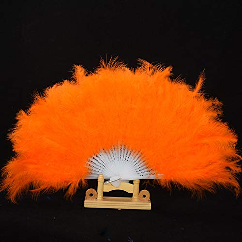 Folding Fan 9 Colors Fluffy Soft Feather Costume Hand Held Folding Fan Women Lady Party Theater Ball Dance Fans (A) (H)