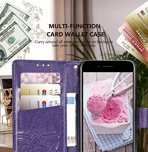 KRHGEIK Designed for iPhone 8 Plus/iPhone 7 Plus Case,PU Leather Wallet Phone Case with Butterfly Embossed Stand Card Slots Flip Cover for iPhone 7 Plus/8 Plus/6 Plus/6S Plus,5.5"(Purple)