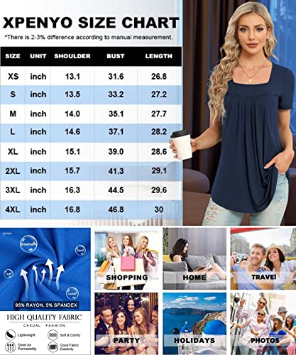 Xpenyo Elegant Square Neck Tunic Tops for Women Short Sleeve Tshirts and Blouses Black L