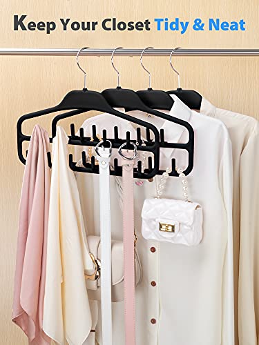 SMARTAKE 2 Pack Belt Hanger, 360 Degree Rotating Tie Rack with Hooks, Non-Slip Durable Hanging Closet Organizer Accessories Holder for Leather Belt, Bow Tie, Scarves and more, Black