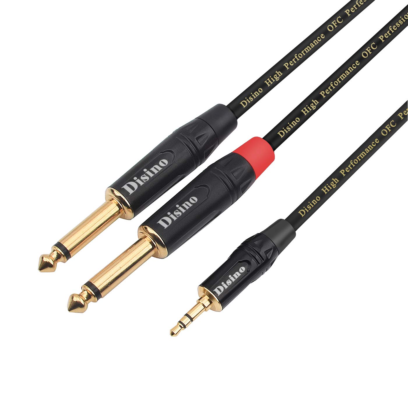 Disino 1/8 Inch TRS Stereo to Dual 1/4 inch TS Mono Y-Splitter Cable 3.5mm Aux Mini Jack Stereo Breakout Cable Path Cords - 6 feet