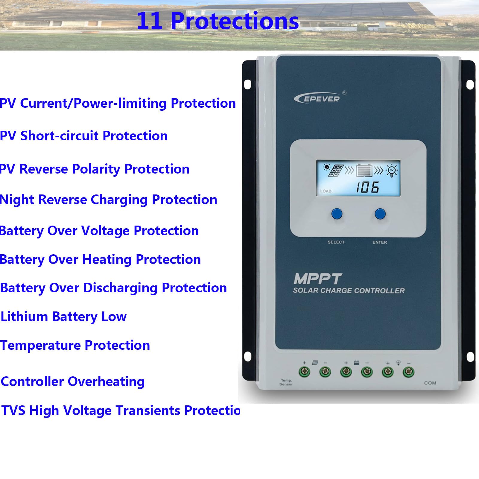 EPEVER 40A MPPT Solar Charge Controller with Tempreture Sensor MT50 Remote Meter 12V 24V Auto Indentify Apply for Lead Acid Lithium LiFePO4 (Tracer4210AN+MT50+Tempreture Sensor)