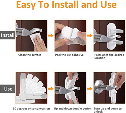 Door Lever Lock for Child Safety, Upgraded Baby Proof Door Handle Locks Double Locks Design Adhesive Handle Locks for Bathroom/Toilet/Bedroom/Kitchen/Closet 2 Pack White