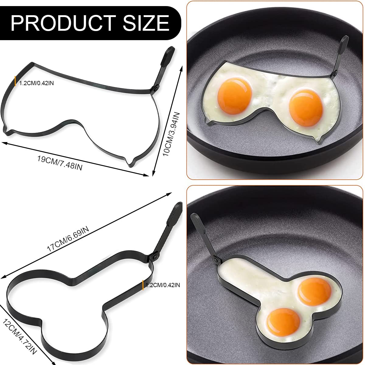 GUAGLL 2PCS Funny Egg Pancake Cooking Tool,Stainless Steel DIY Kitchen Egg Fried Mould with Handle (Shape A+B)