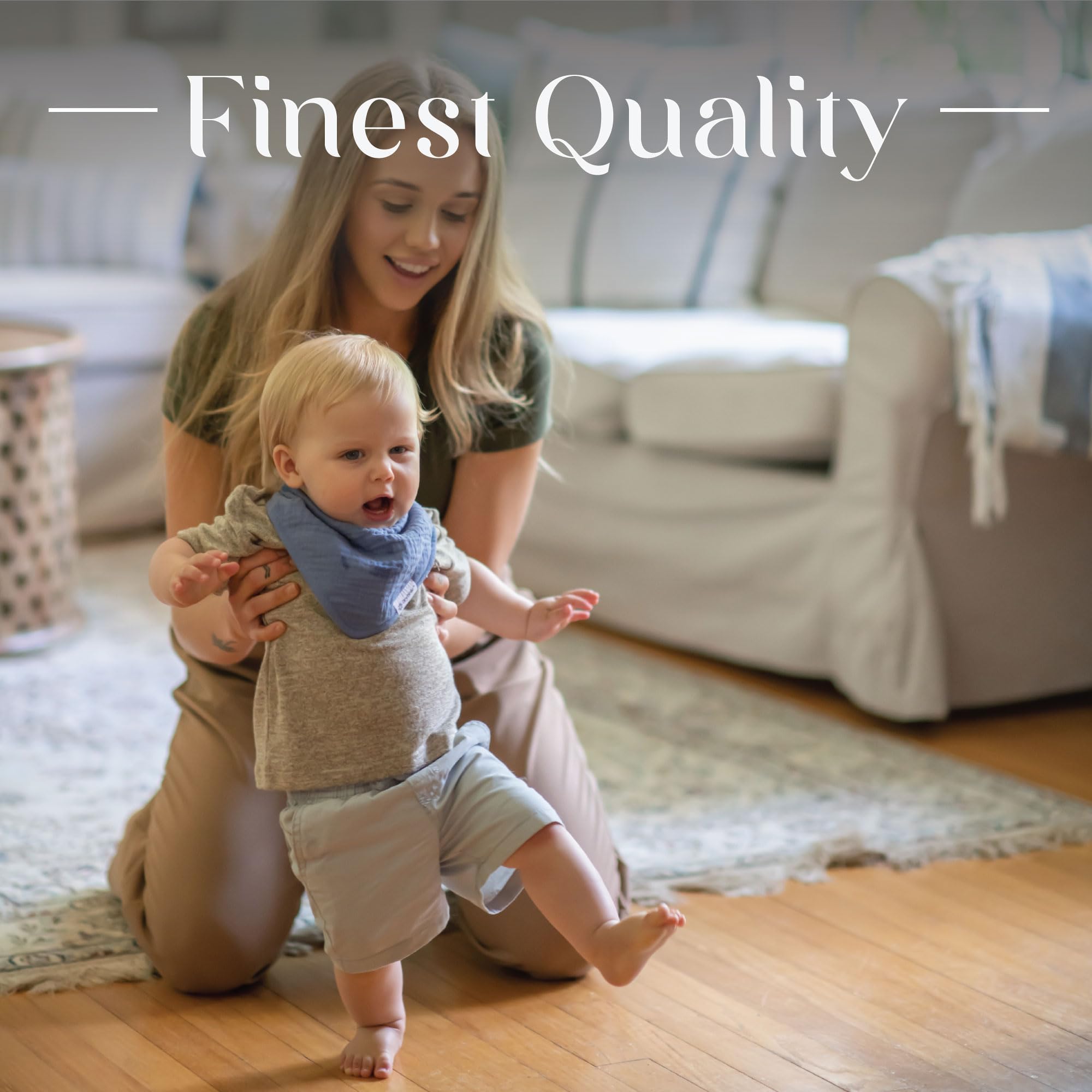 Drybble Waterproof Muslin Bandana Baby Bibs - 100% Organic Cotton Exterior - Ultra Absorbent 4 Layers for Drooling & Teething (Marine)
