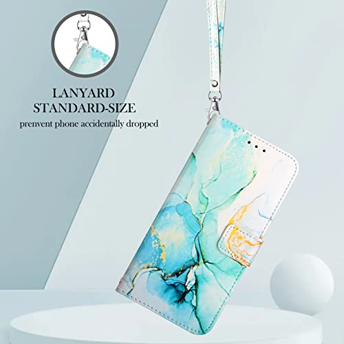 ONV Wallet Case for Oppo Reno 6 Pro 5G - Premium Marble Painted Leather Flip Case Stand Card Slot Magnet with Silicone Shell Flip Cover for Oppo Reno 6 Pro 5G [Marble] -Green