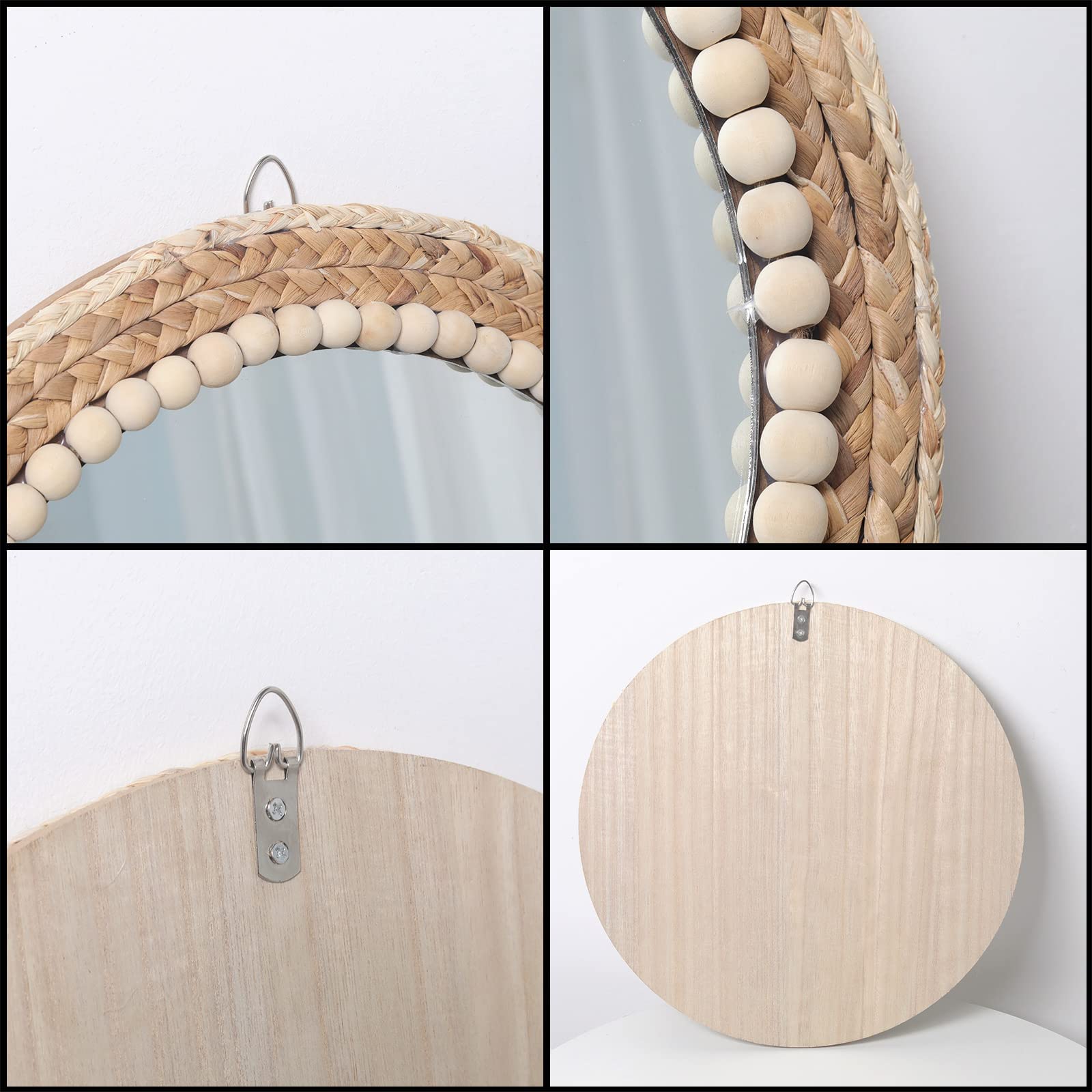 SWTHONY 15 Inch Boho Round Hanging Wall Mirror Decorative Rattan Circle Wall Mounted Mirror for Farmhouse, Living Room, Bedroom, Bathroom