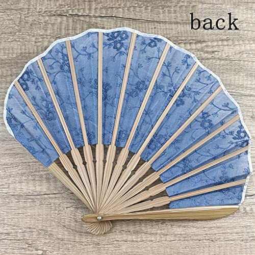 ERTUO Folding Fan Hand Fan lace Fan Retro Embroidery Folding Fan Blue