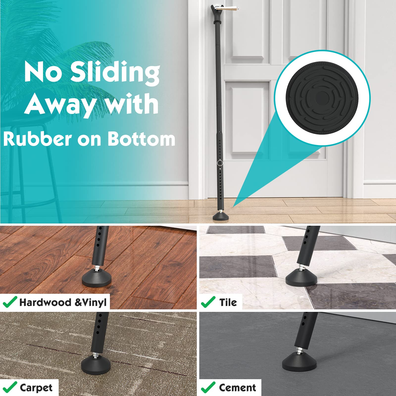 Door Security Bar & Sliding Patio Door Security Bar, 19 to 52 Inch Adjustable Door/Window/Sliding Door Security Bar from Inside, Heavy Duty Door Stopper for Apartment, Home Security, 2Pack