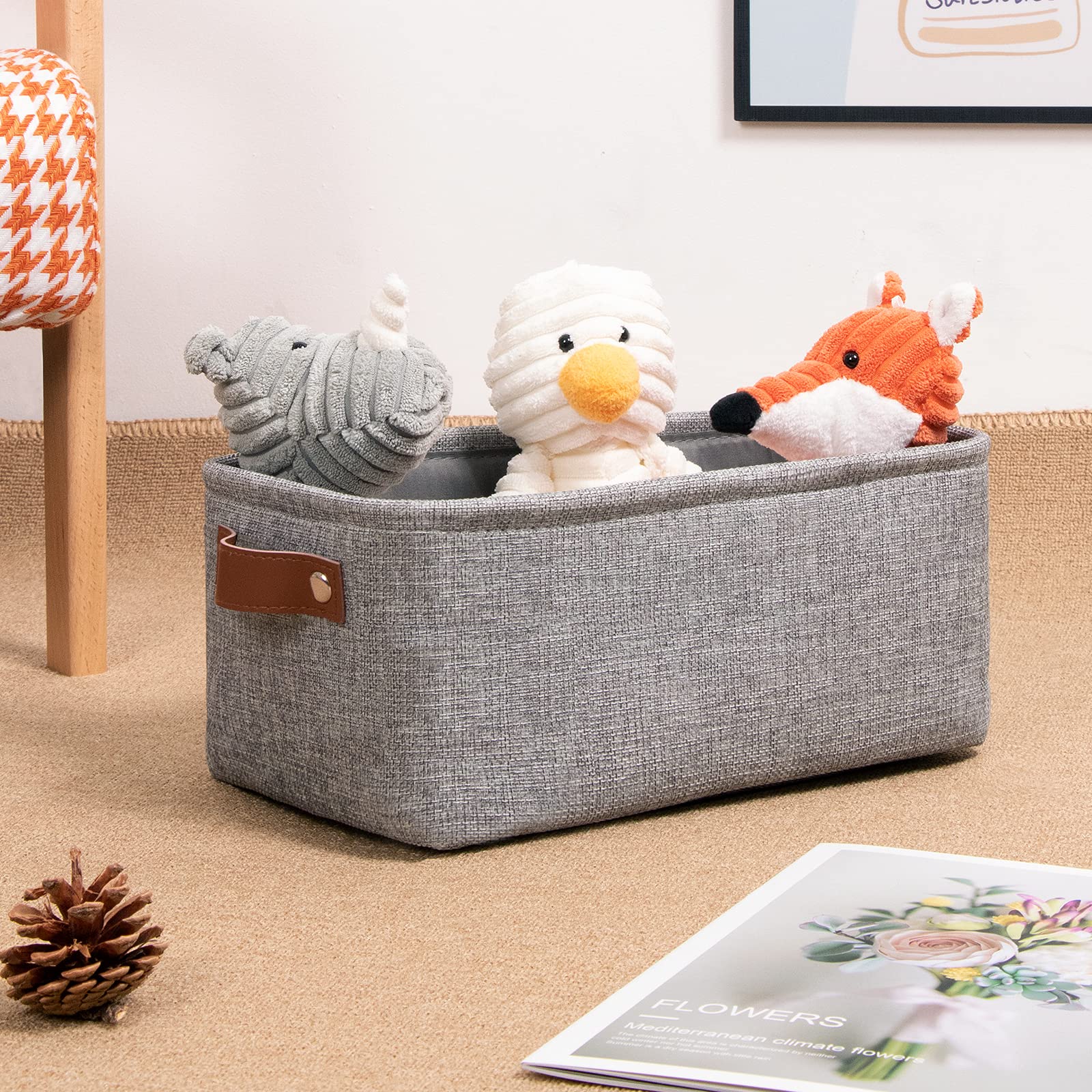 DULLEMELO Collapsible Bundle Baskets 6 Small Baskets 11.8"x7.9"x5.1" + 2 Narrow Baskets 15"x6"x5.5"(Grey)