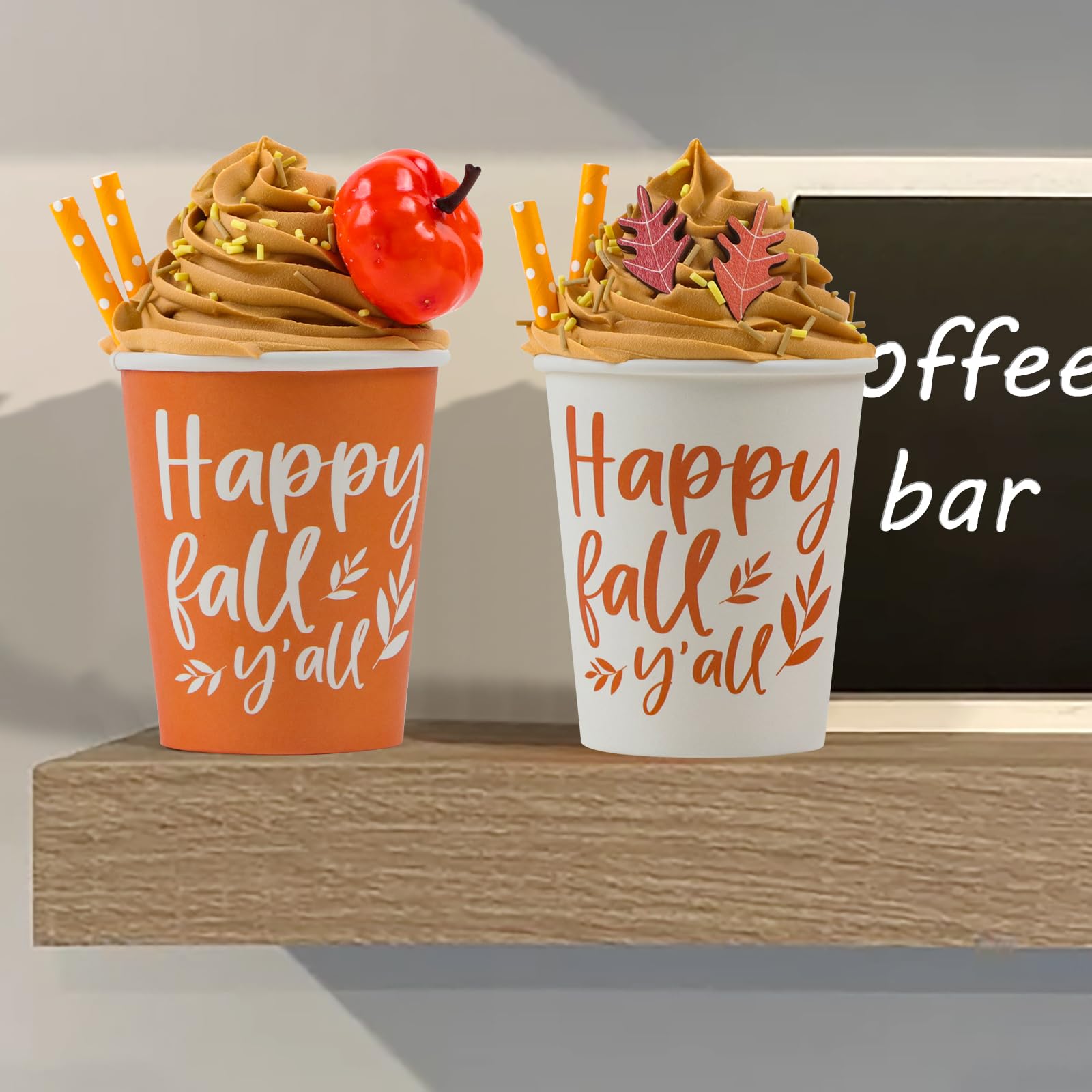 Fall Decor-2 Packs Mini Pumpkin Spice Latte Cups with Faux Whipped Cream -Fall Decorations for Home Table-Fall Tiered Tray Decor-Happy Fall Y'all for Gifts