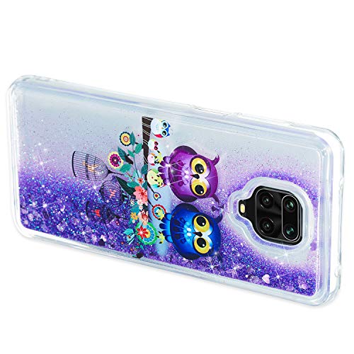 OOPKINS Glitter Liquid Case for Redmi Note 9 Pro Sparkle Floating Shiny Quicksand Clear Soft TPU Silicone Shockproof Protective Bumper Thin Cover for Redmi Note 9 Pro/9S Bling Couple Owl XY