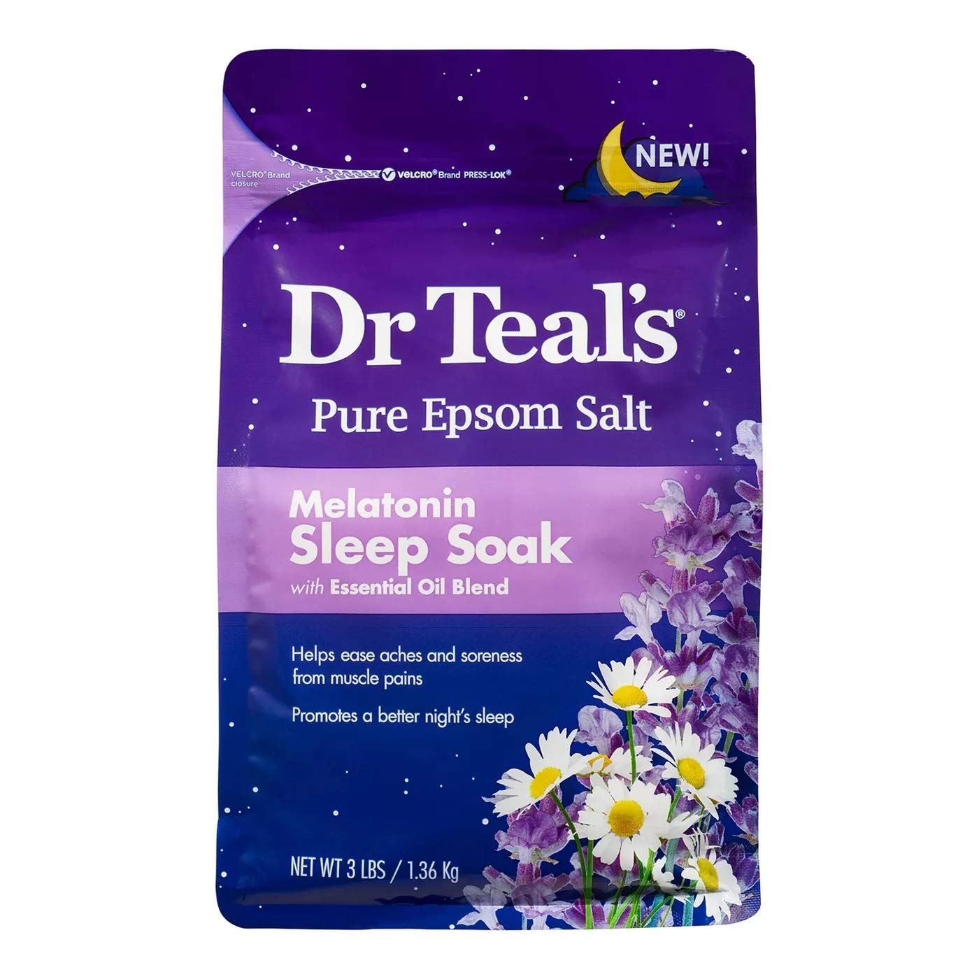 Dr. Teal's Melatonin Sleep Soak with Essential Oil Blend Pure Epsom Salt Soaking Solution 3lbs Pack of 2