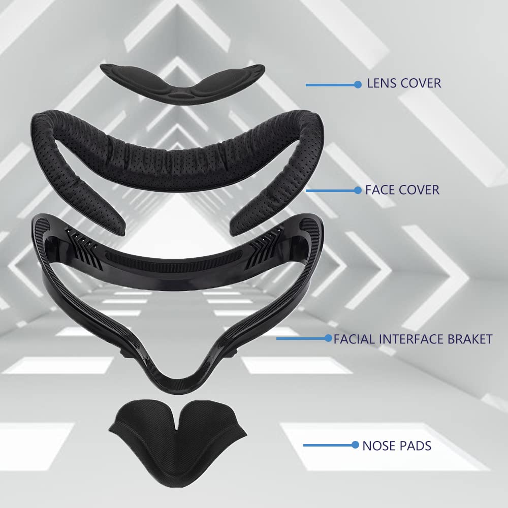 EYERZ VR Face Cover and Lens Cover for Meta/Oculus Quest 2, VR Facial Interface Bracket Replacement,Anti-Light Leakage Face Pad, 5 in1 Oculus Quest 2 Accessories (Black)