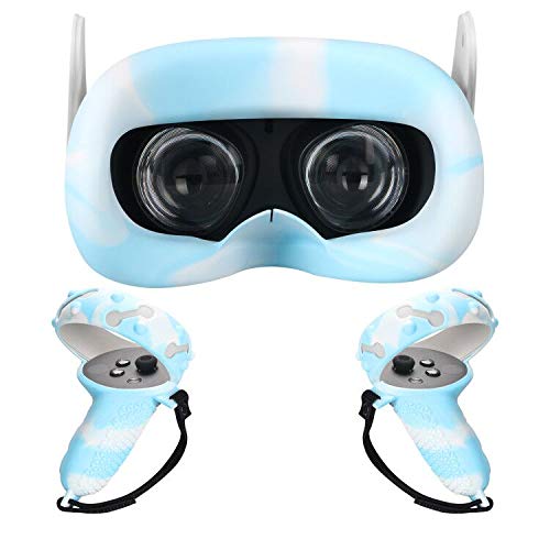 Eyglo VR Silicone Face Cover and Controller Grip Cover Straps for Oculus/Meta Quest 2 Anti Slip Anti-Throw (Bluemixed)