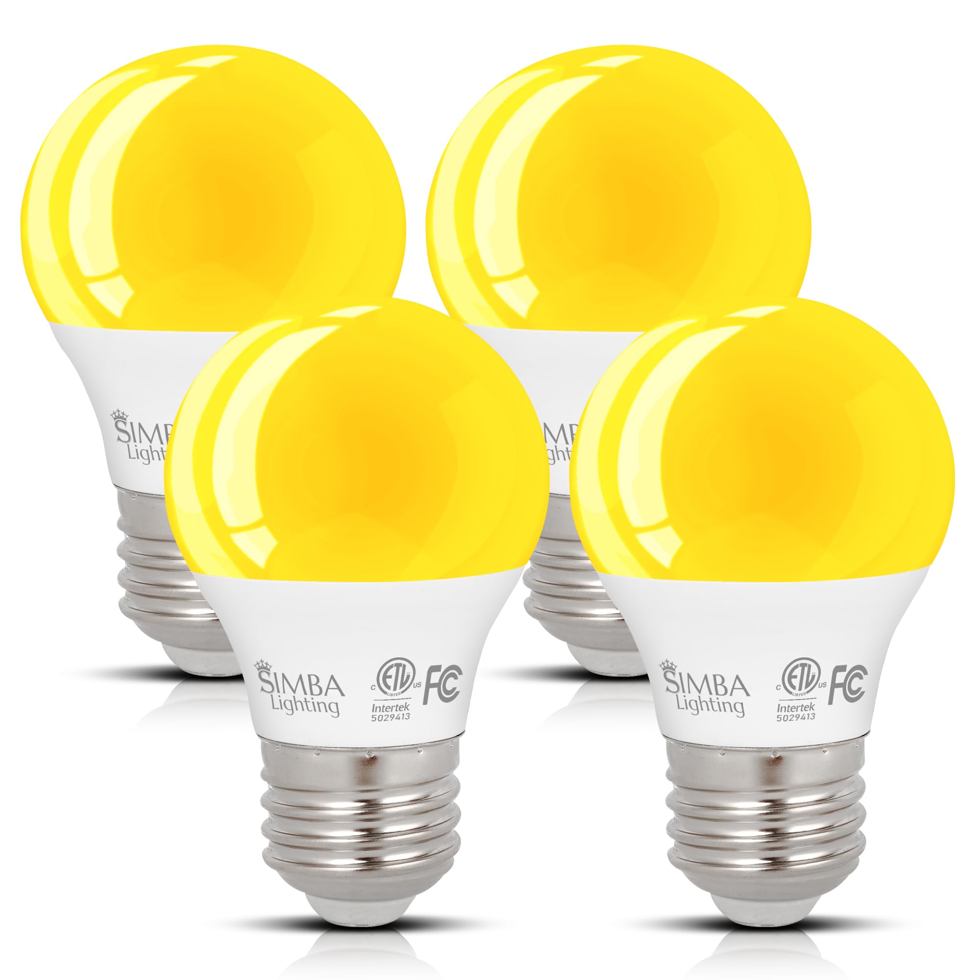 Simba Lighting LED Bug Non-Attracting Yellow Bulb 5W 40W Equivalent (4 Pack), Great for Outdoor Porch Light, Patio, Security, Night Light, Amber Warm Light, Compact A15 Shape E26 Medium Base