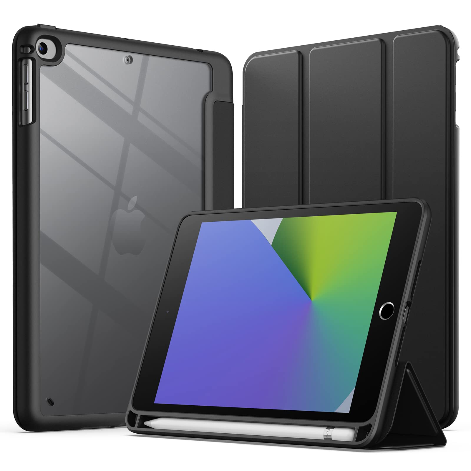 JETech Case for iPad Mini 5/4 (7.9-Inch 2019/2015 Model) with Pencil Holder, Clear Transparent Back Shell Slim Stand Shockproof Tablet Cover, Auto Wake/Sleep (Black)