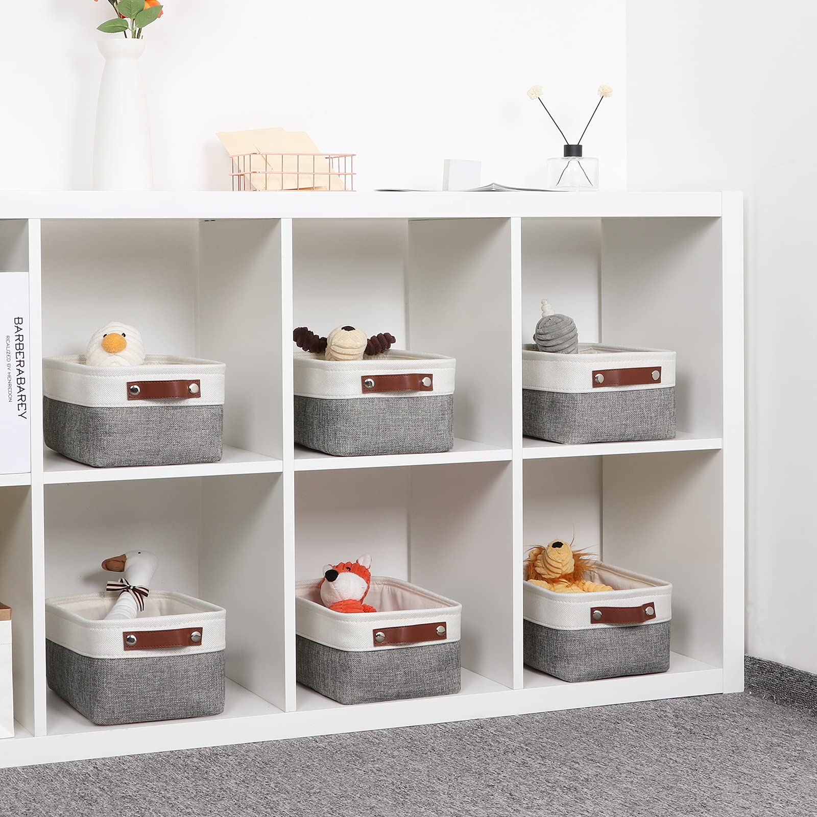 DULLEMELO Collapsible Bundle Baskets 4 Cube Baskets 12"x12"x12" + 6 Small Baskets 11.8"x7.9"x5.1"(White&Grey)