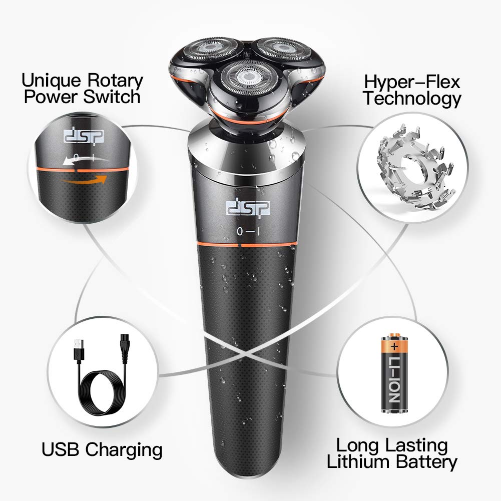 DSP Electric Razor for Men Electric Shaver Cordless Mens Grooming Kit Waterproof Rotary Shavers Nose Hair Trimmer USB Rechargeable Shaving Kit