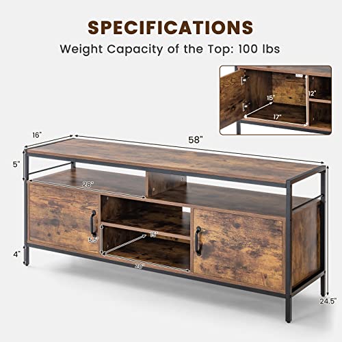 Tangkula TV Stand for TVs up to 65”, 58” TV Console Table w/Side Cabinets & Adjustable Shelf, Entertainment Center Media Console w/Cable Manage Holes, TV Storage Cabinet for Living Room (Rustic Brown)