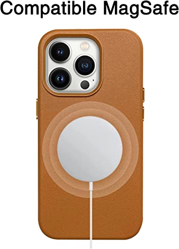 DALANI Compatible with iPhone 14 Pro Max Magnetic Leather Case,Compatible with Magsafe,Leather Cover for iPhone 14 Pro Max - 6.7 inch (Golden Brown)