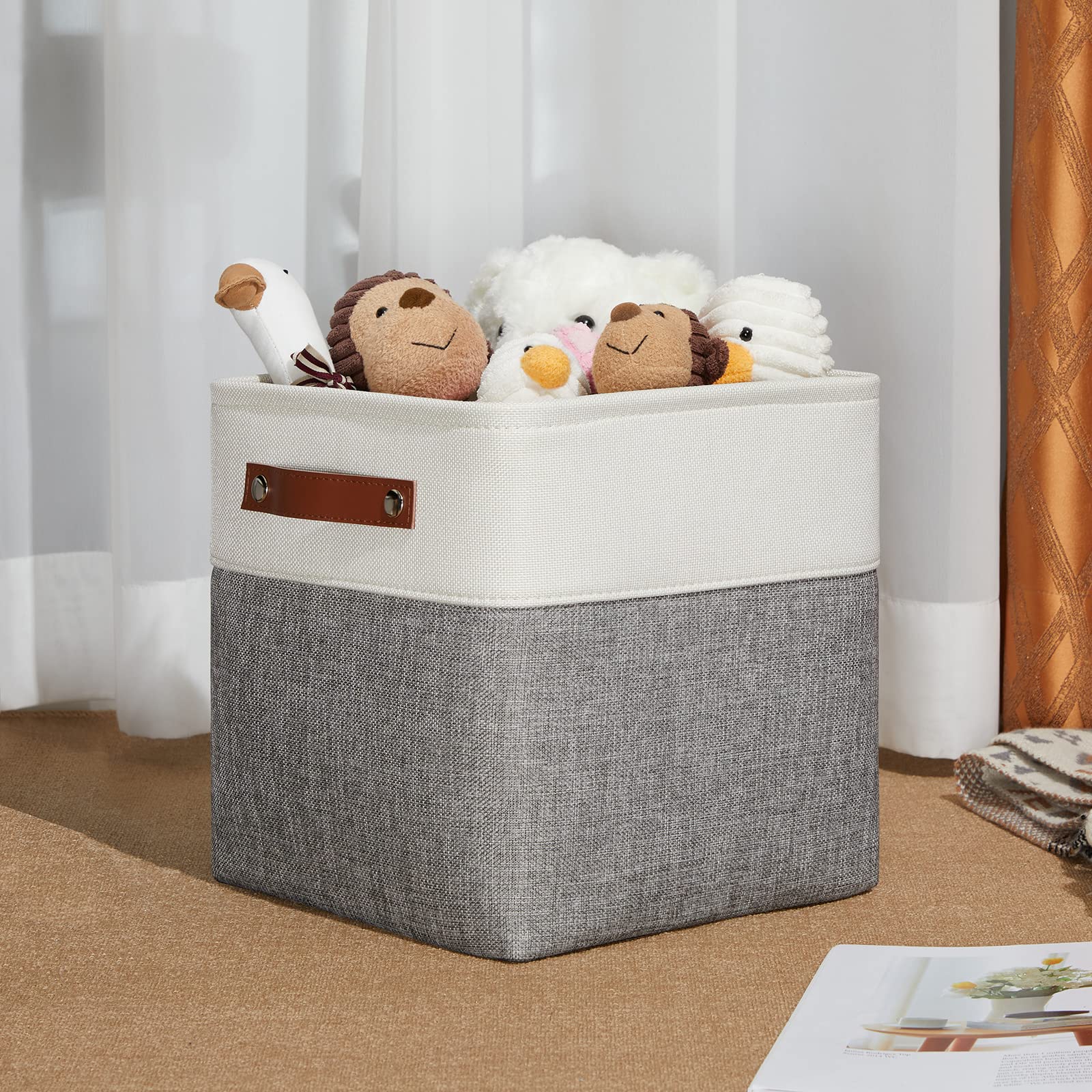 DULLEMELO Collapsible Bundle Baskets 4 Cube Baskets 11"x11"x11" + 6 Small Baskets 11.8"x7.9"x5.1"(White&Grey