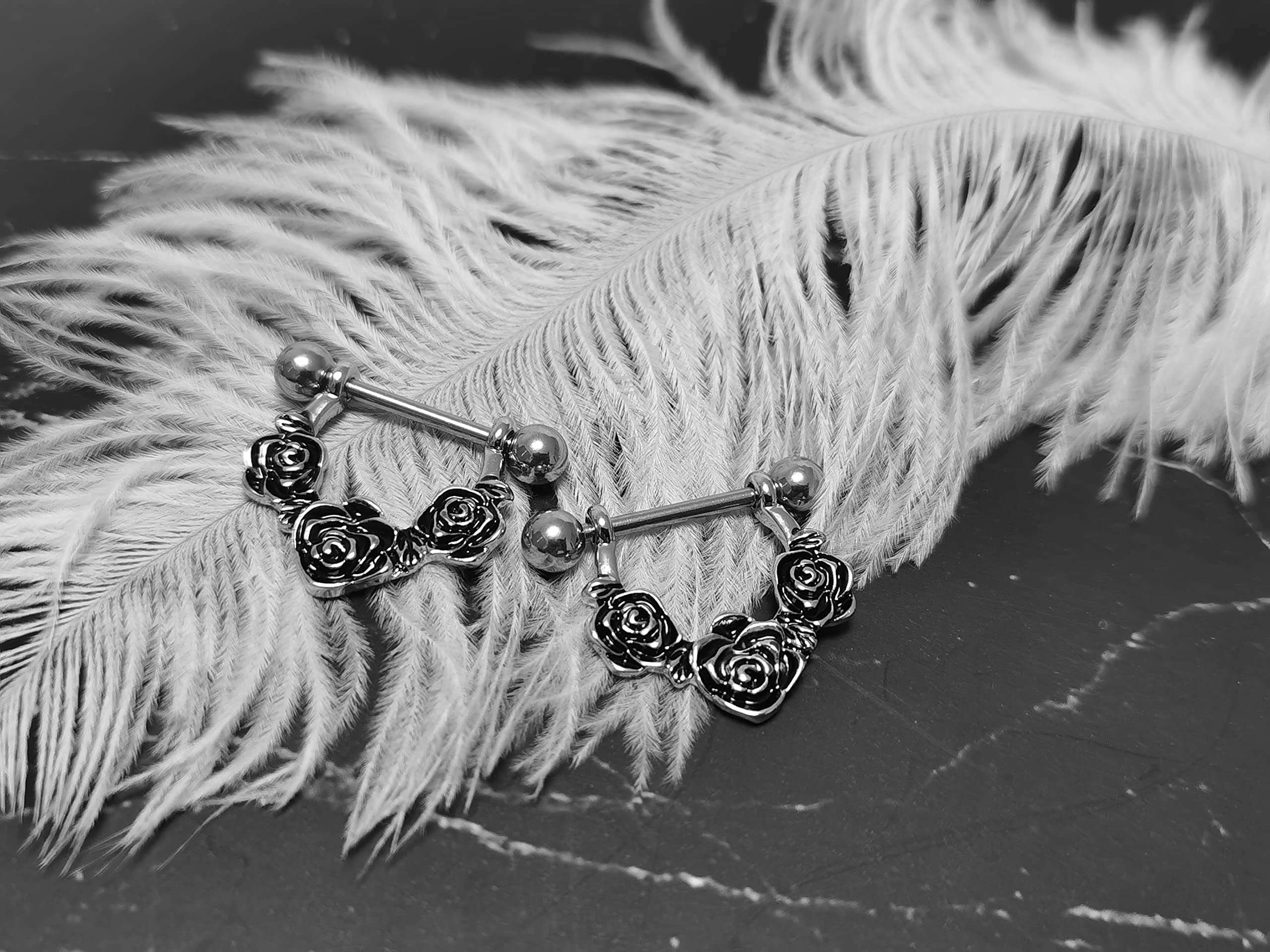 dokreil Dark Rose Nipple Ring Titanium Body Piercing Barballs Gothic Jewelry for Women
