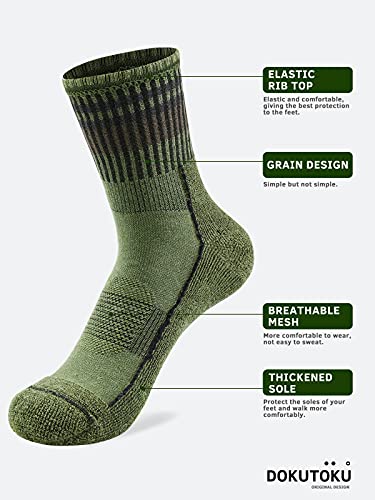 DOKUTOKU Men's Hiking Crew Socks Cushioned Moisture Wicking Athletic Boot Socks Outdoor,Trekking (DY41 Crew GR/CA/GREE)