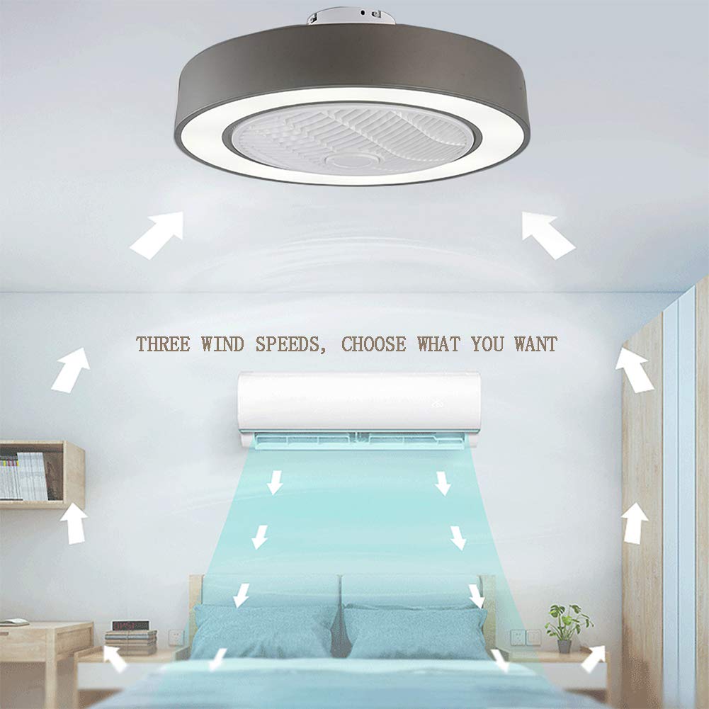 DMXM Ceiling Fan with Light, 20 inches LED Remote Control 3-Color Lighting Modes Invisible Acrylic Blades Metal Shell Semi Flush Mount Low Profile Fan Gray…