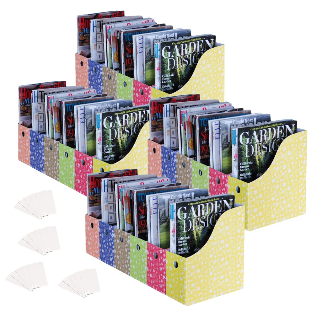 Evelots Magazine File Holder Organizer Box (6, 12, or 24 Pack) Storage for Desk and Shelves Multiple Color Options - Includes Labels for Organization