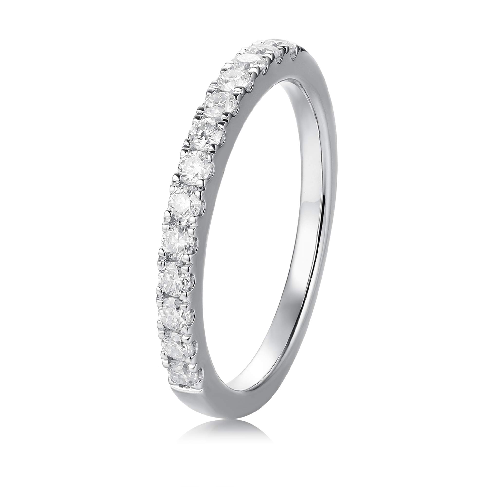 Esdomera Brilliant 0.46ctw Round Cut Moissanite Half Eternity Wedding Band With Platinum Plated Sterling Silver Ring For Women (4)