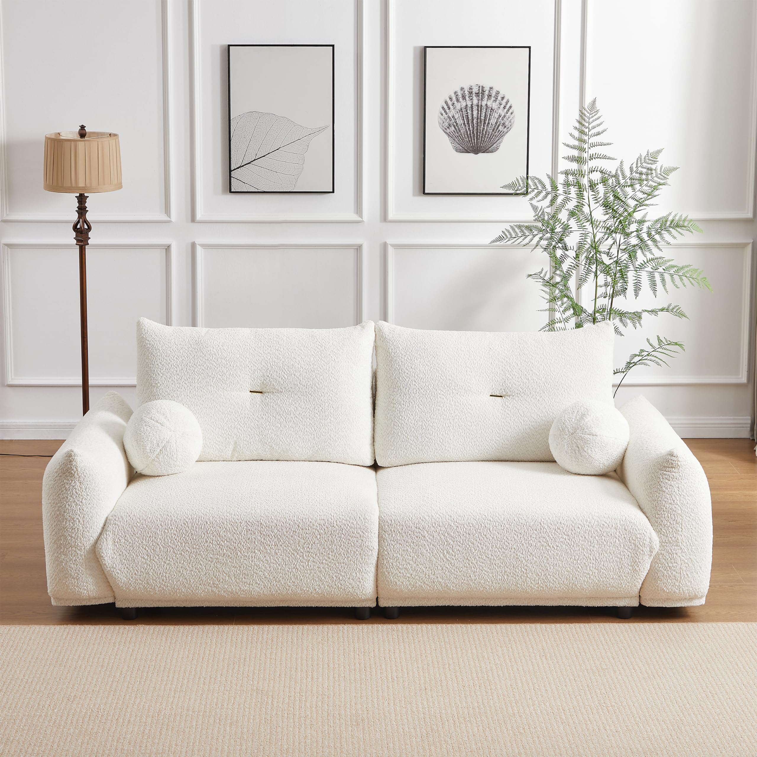 JUSTONE 84" Luxury Modern Curved Sofa,Soft Comfy Upholstered Couches with 5 Decorative Throw Pillows,Loveseat Sofa & Couch for LivingRoom/Office/Apartment(Yellow)