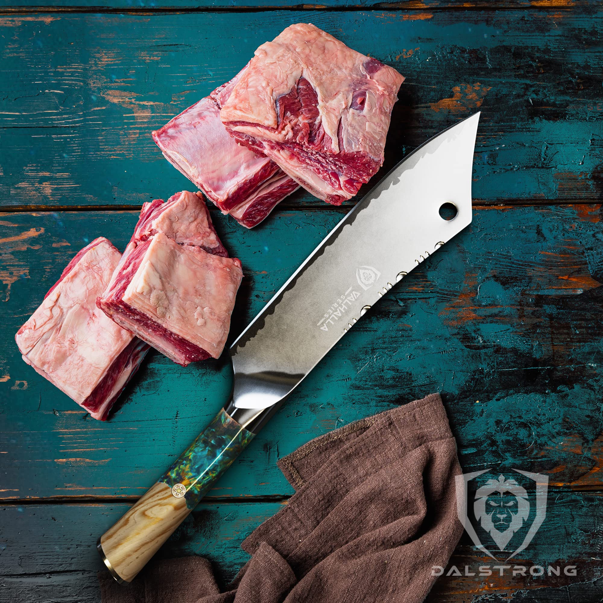 Dalstrong Chef & Cleaver Hybrid Knife - The 'Crixus' - 8 inch - Valhalla Series - 9CR18MOV HC Steel - Resin & Wood Handle - Razor Sharp Chef's Knife - w/Leather Sheath