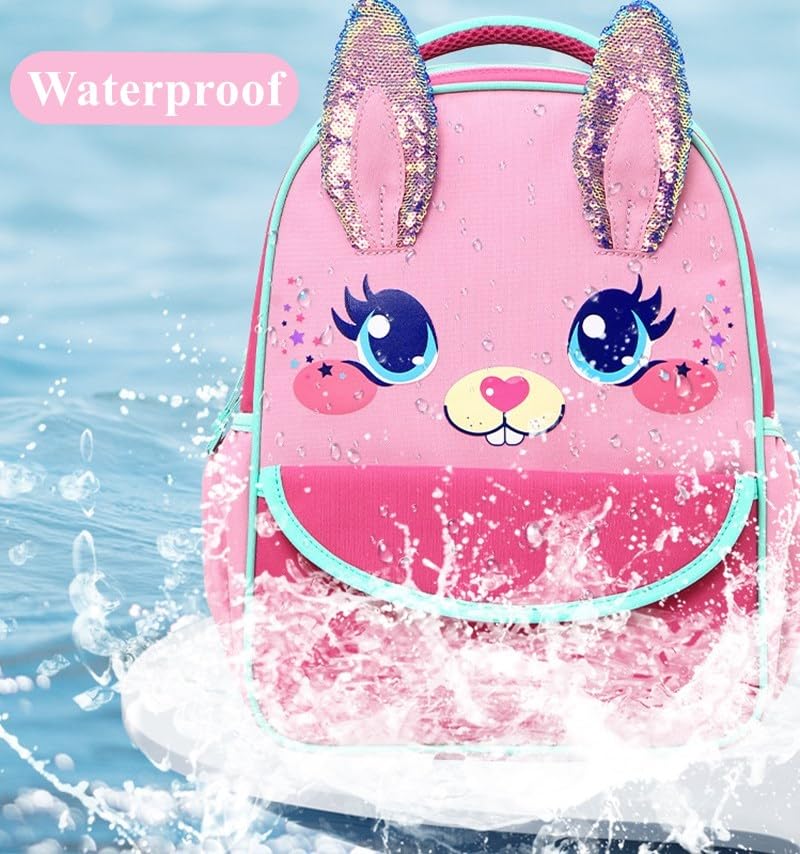 ONGLYP Toddler Backpack for Girls and Boys Ages 2-5,Waterproof Preschool Backpack for Kids,Cute Children Kindergarten Bookbag (Rabbit, Toddler Backpack(Ages 2-5))