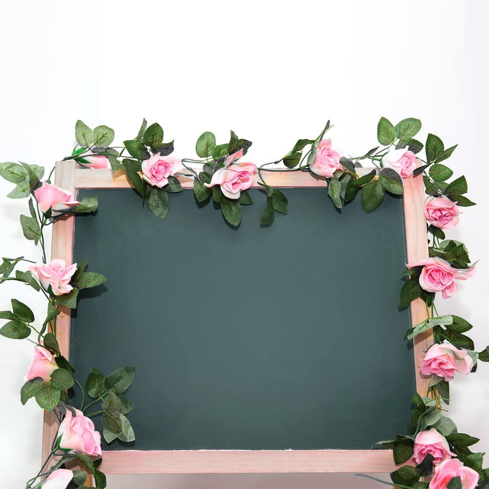 Yebazy 2PCS(16FT) Fake Rose Vine Garland Artificial Flowers Plants for Hotel Wedding Home Party Garden Craft Art Decor (Pink)…